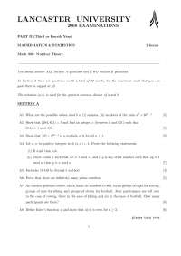 Integer - Number Theory - Exam - Docsity