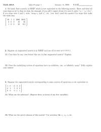 Augmented Matrix - Linear Algebra - Quiz - Docsity