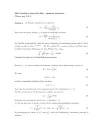 Planck Radiation Law - Introduction to Quantum Mechanics - Exam - Docsity