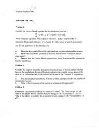 Fokker Planck Equation - Modern and Statistical Physics - Exam - Docsity