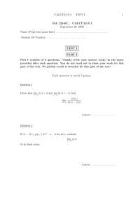 Definition of Continuity - Calculus I - Exam - Docsity