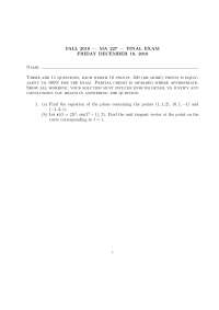 Unit Tangent Vector - Calculus III - Exam - Docsity