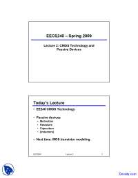 CMOS Technology - Advanced Analog Integrated Circuits - Lecture Slides - Docsity