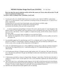 Machine Design I - Final Exam Paper | MEM 431 - Docsity