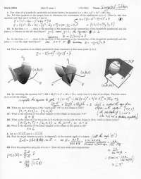 Hyperbolic Paraboloid - Multivariable - Solved Quiz - Docsity