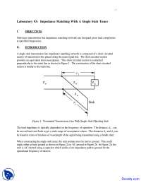 Single Stub Tuner - Communication Transmission Principles - Lab Handouts - Docsity