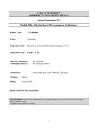 Von Neumann Architecture - Introduction to Microprocessor Architecture - Past Exam - Docsity