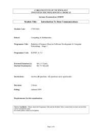 Synchronous Data - Introduction to Data Communications - Exam Paper - Docsity
