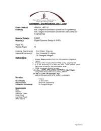 Binary Pattern - Digital Systems Design and VHDL - Past Exam Paper - Docsity
