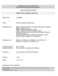Execute Cycle - Computer Architecture - Past Exam - Docsity