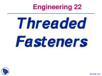 Threaded Fasteners - Engineering Design Graphics - Lecture Slides - Docsity