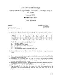 Electrical Science - Electrical - Electronic Engineering - Exam - Docsity