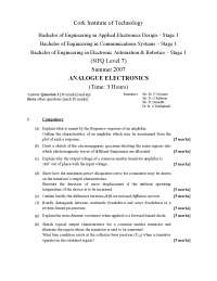 Frequency Response - Analogue Electronics - Exam | Exams Digital & Analog Electronics | Docsity