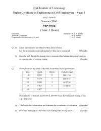Linear Measurements - Surveying - Old Exam Paper - Docsity