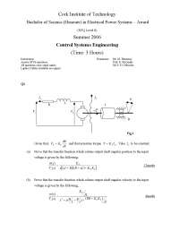 Dead Time - Control Systems Engineering - Exam - Docsity