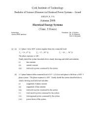 Neutral Currents - Electrical Energy System - Exam - Docsity