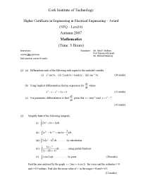 Implicit Differentiation - Mathematics - Past Exam Paper - Docsity