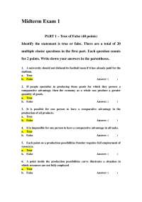 Principles of Economics - Midterm Exam 1 with Answer Key | ECON 2005 - Docsity