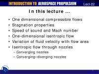 One Dimensional Compressible Flows - Introduction to Aerospace Propulsion - Lecture Slides - Docsity