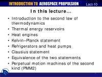 Thermal Energy Reservoirs - Introduction to Aerospace Propulsion - Lecture Slides - Docsity