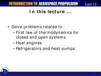 Refrigerators and Heat Pumps - Introduction to Aerospace Propulsion - Lecture Slides - Docsity