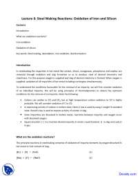Steel Making Reactions - Steel Making - Lecture Notes - Docsity