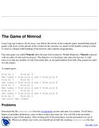 The Game of Nimrod - Building Programming Experience - Homework - Docsity