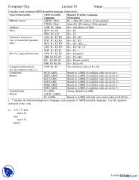 Assembly Language Instructions - Computer Organization - Homework - Docsity