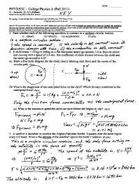 College Physics A - Quiz 4 Example | PHY 2053C - Docsity