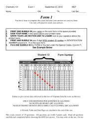 Exam 1 with Answer Key for Introduction to Chemistry | Chem 101 - Docsity