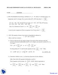 Equation of State - Thermodynamics and Statistical Mechanics - Solved Exam - Docsity