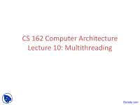 Multithreading - Intro to Computer Architecture - Lecture Slides - Docsity