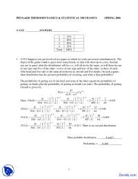 Second Distribution - Thermodynamics and Statistical Mechanics - Solved Exam - Docsity