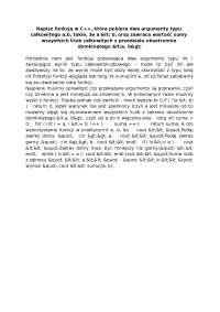 Funkcja w C++ - Notatki - Programowanie - Docsity