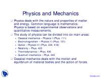 Physics and Mechanics - General Physics I - Lecture Slides - Docsity