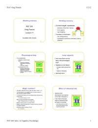 Working Memory - Introduction to Cognitive Psychology - Lecture Slides ...