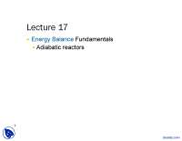 Energy Balance - Chemical Reaction Engineering - Lecture Slides - Docsity