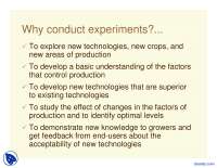 Why Conduct Experiments - Experimental Design in Agriculture - Lecture ...