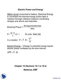 Electric Power and Energy - General Physics - Lecture Notes - Docsity