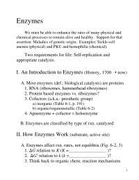 Enzymes - Biochemistry - Lecture Handout - Docsity
