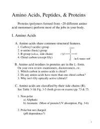 Amino Acids - Biochemistry - Lecture Handout - Docsity