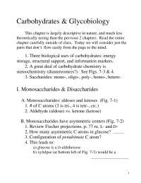 Carbohydrates and Glycobiology - Biochemistry - Lecture Handout - Docsity