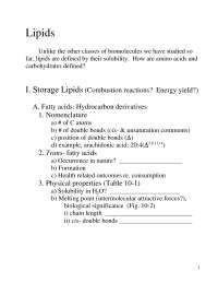Lipids - Biochemistry - Lecture Handout - Docsity