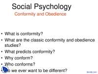 Conformity and Obedience - Social Psychology - Lecture Slides - Docsity