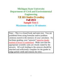 Sample Solved Questions for Exam 1 - Statics | CE 221 - Docsity