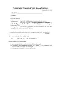 Examen Econometria ADE 2006 - Exámenes de Econometría - Docsity