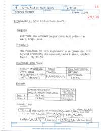 Citric Acid in Fruit Juice - General Chemistry Lab | CHEM 1212 - Docsity
