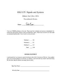 Midterm Exam 2 with Solutions - Signals and Systems | EEL 3135 - Docsity