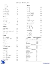 Equation Sheet - Advance Physics - Handout - Docsity