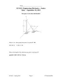 Quiz 3 Engineering Mechanics - Statics | ECS 221 | Quizzes Statics | Docsity